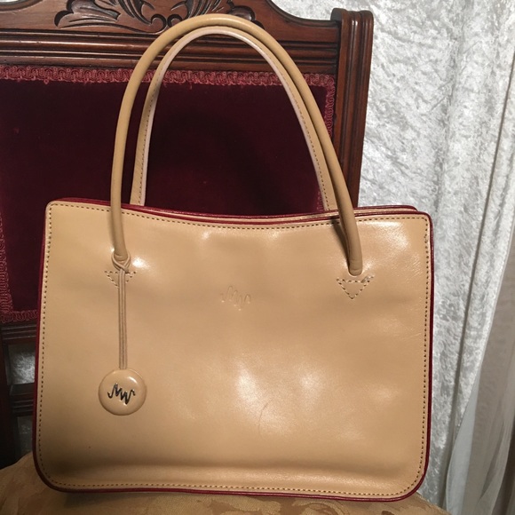 Monsac | Bags | Monsac Classic Top Handle Tan Leather With Red Trim ...